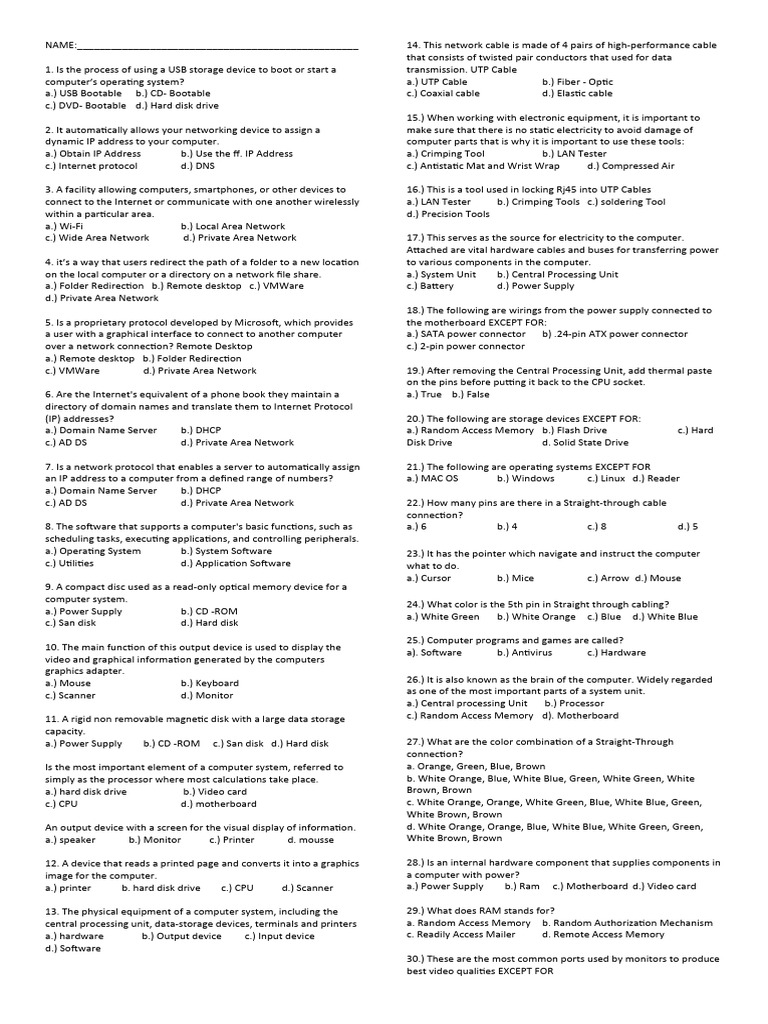 CSS Exam 4TH Quarter | PDF | Computer Network | Computer Hardware