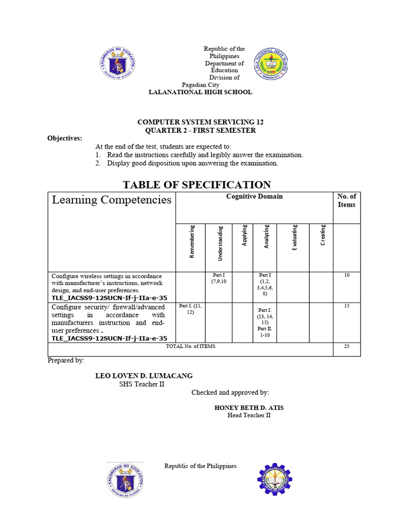 CSS - 1st Grade - 2nd Quarter - Exam - TOS - Answer Key | PDF | Computer Network | Firewall ...