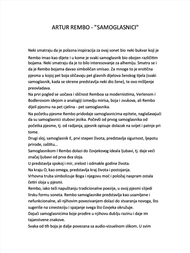 PDF Artur Rembo Samoglasnici DL | PDF