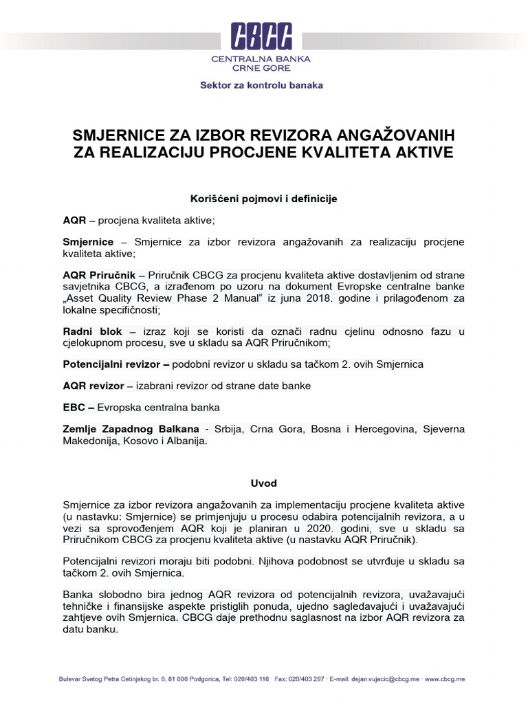 Smjernice - Izbor Revizora - CBCG | PDF
