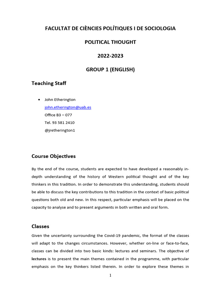 POLITICAL THOUGHT Programme | PDF | Political Philosophy | Liberalism