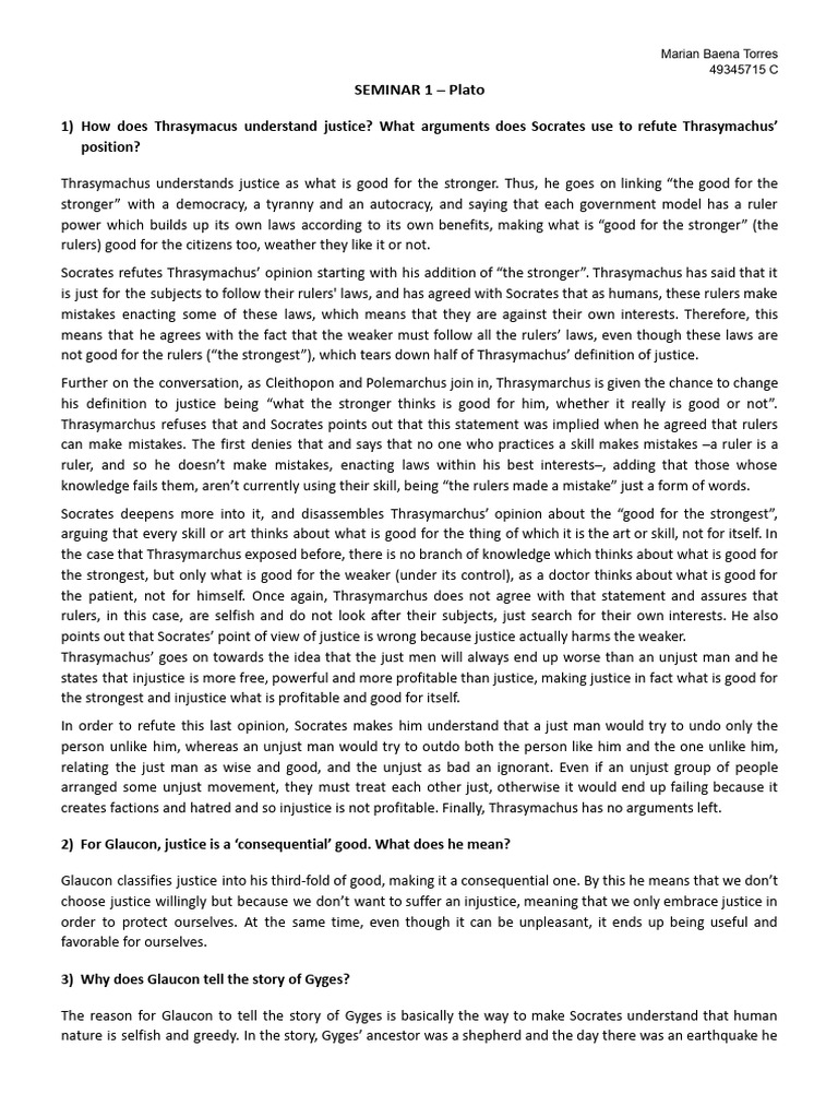 Seminar 1 - Plato | PDF | Justice | Crime & Violence