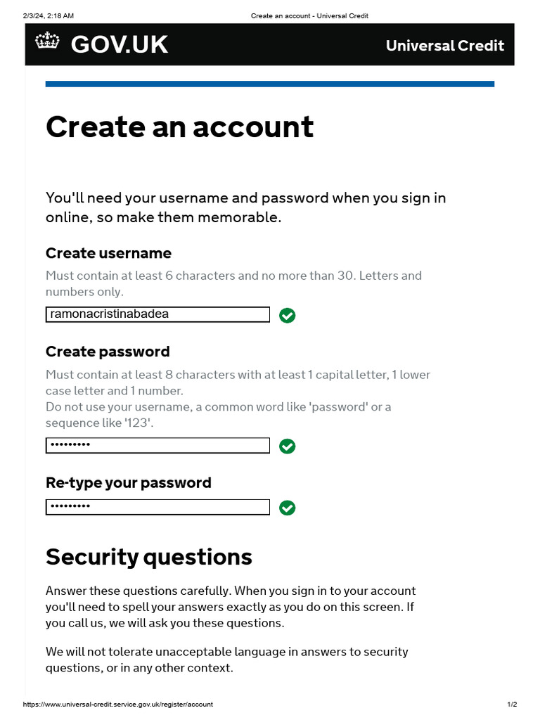 Create An Account - Universal Credit | PDF
