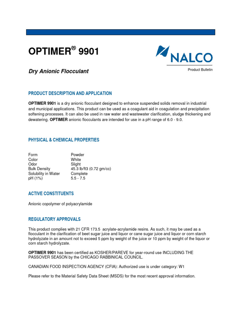 PB 9901-Nalco | PDF | Water | Polymers