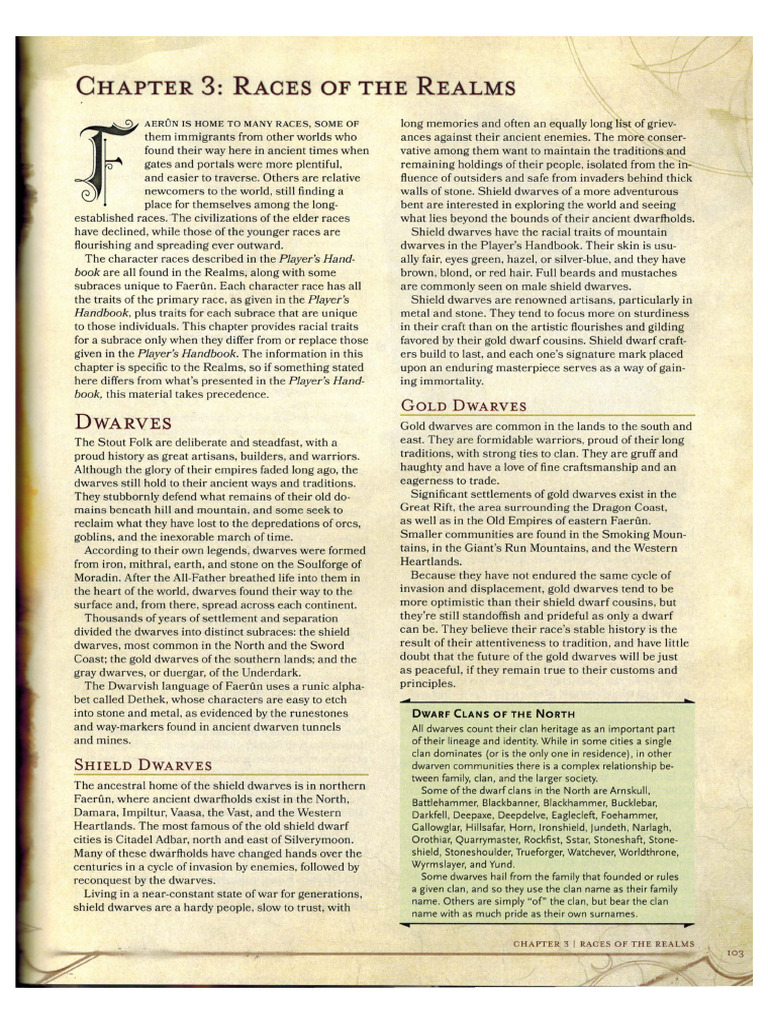 Scag Player Options | PDF | Elf (Dungeons & Dragons) | Dwarf (Dungeons & Dragons)