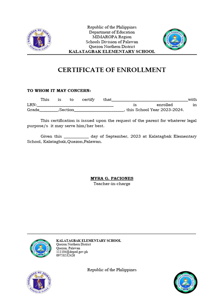 Enrollment Certificate | PDF | Philippines