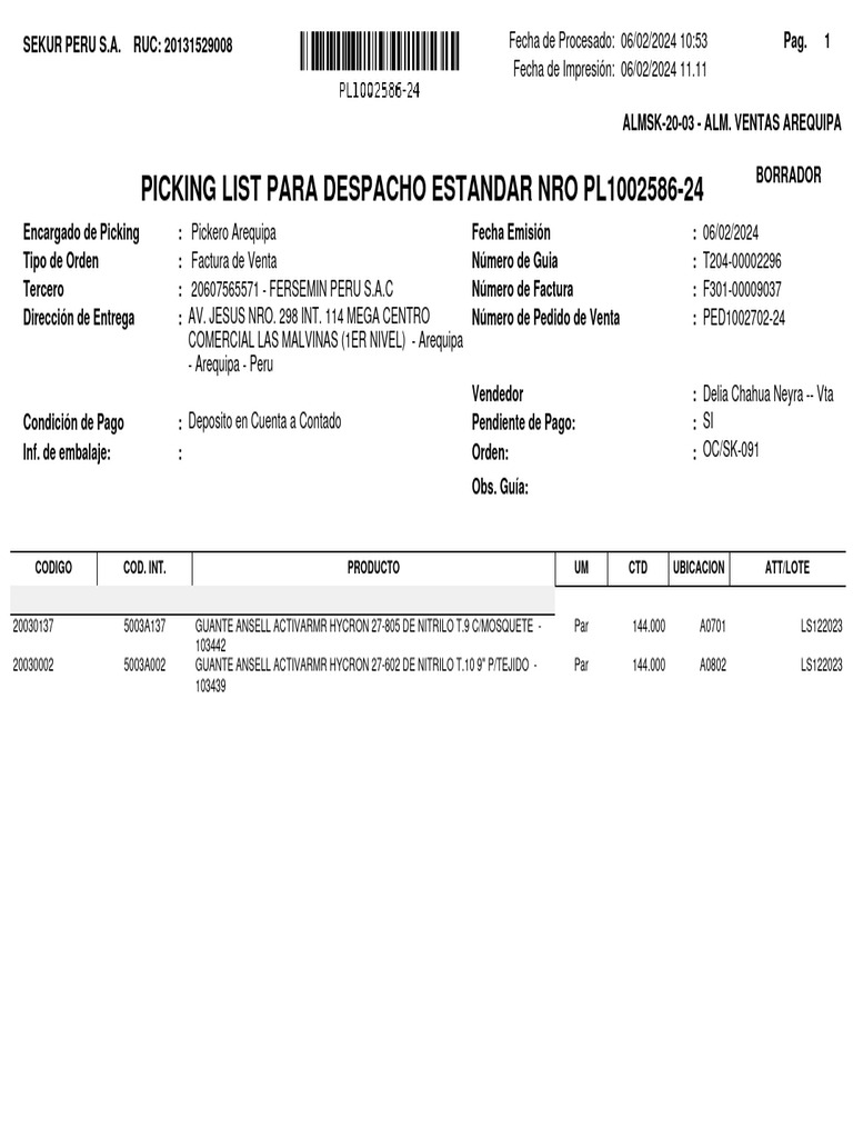 Picking List | PDF