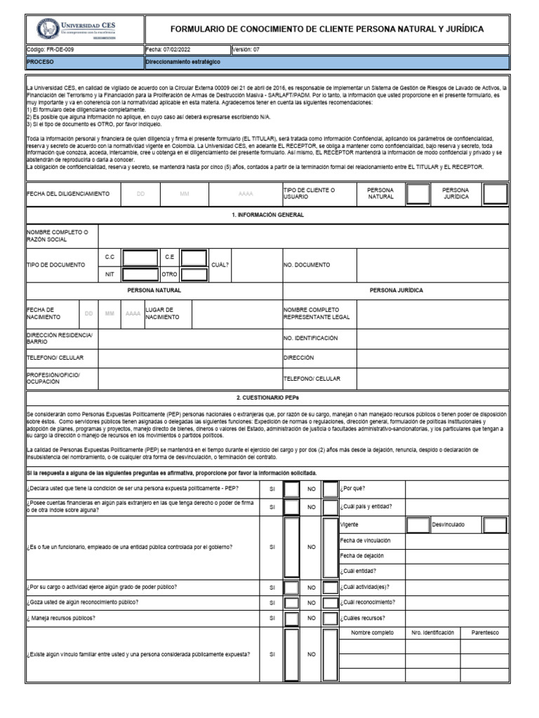 Formulario de Conocimiento de Cliente Persona Natural y Juridica | PDF