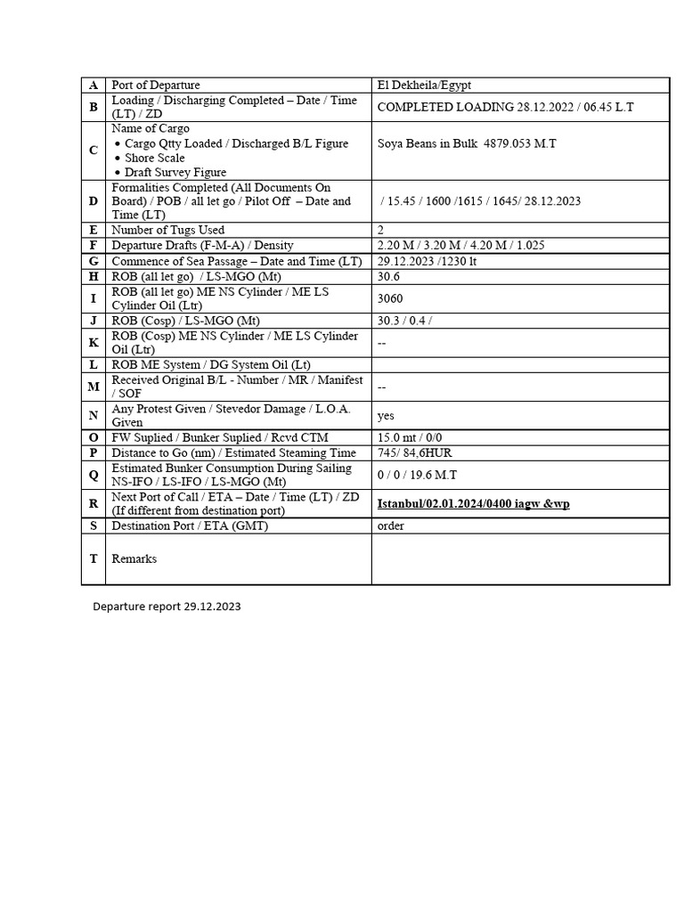 Departure Report | PDF