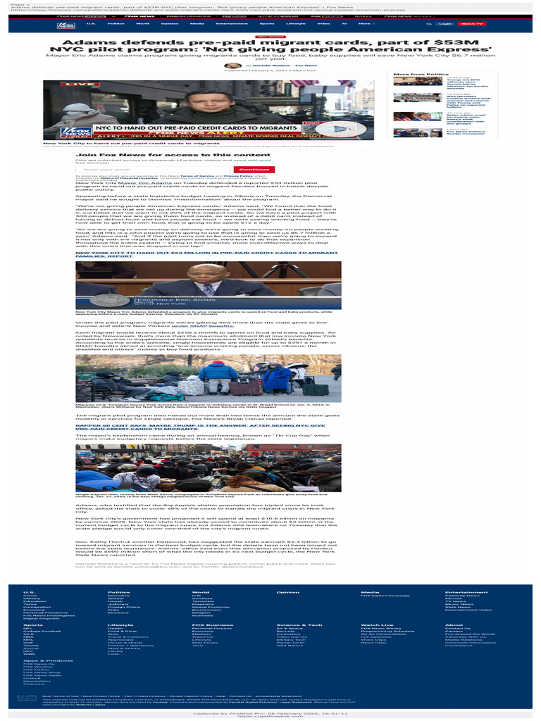 Adams Defends Pre-Paid Migrant Cards, Part of $53M NYC Pilot Program | PDF | Fox News ...