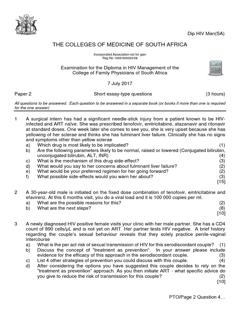 Diploma in HIV Management Exam Paper | PDF | Hiv | Clinical Medicine