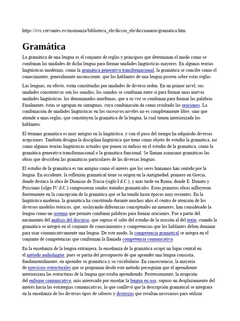 Gramática - Centro Virtual Cervantes | PDF | Gramática | Lingüística