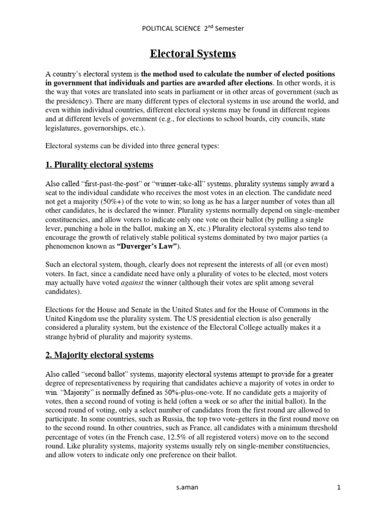 2.electoral Systems | PDF | Voting | Elections