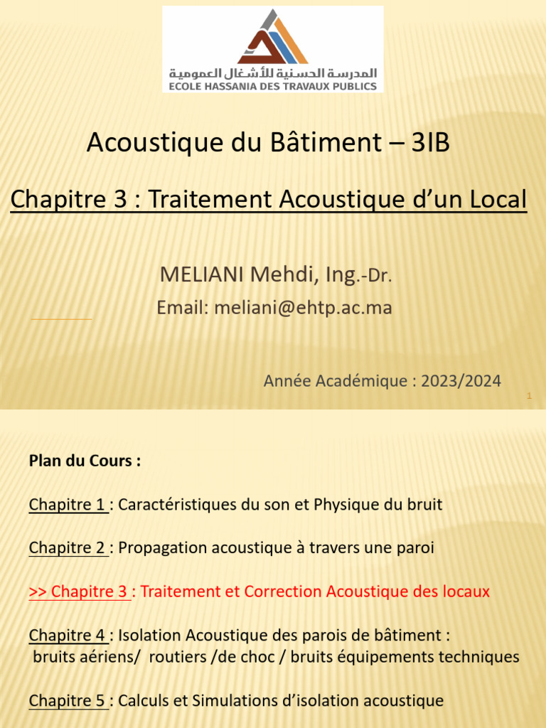 Chapitre 3 - Acoustique Du Bâtiment - 3IB - 2023 | PDF | Acoustique ...