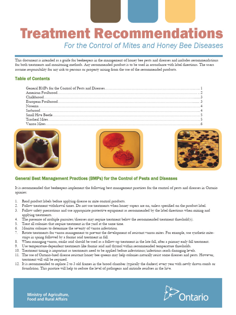 OMAFRA Treatment Recommendations 2017 11 02 1 | PDF | Beehive | Honey Bee