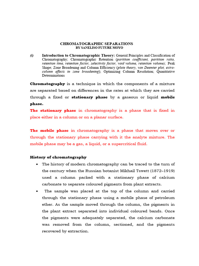 Chromatographic Separation - Lecture Notes 1 | PDF | Chromatography ...