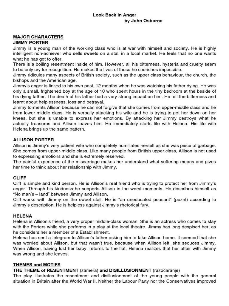 Look Back in Anger Characters Themes Symbolism | Download Free PDF ...