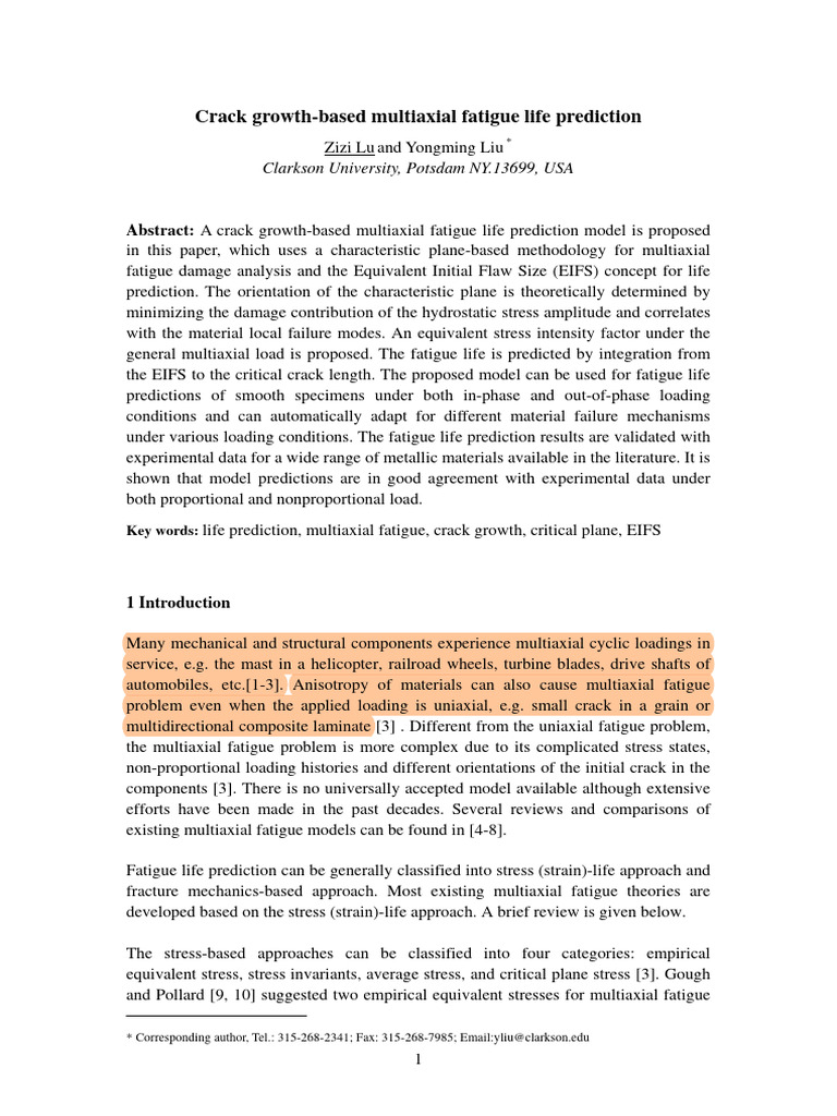 Crack Growth-Based Multiaxial Fatigue Life Prediction | PDF | Fatigue (Material) | Fracture