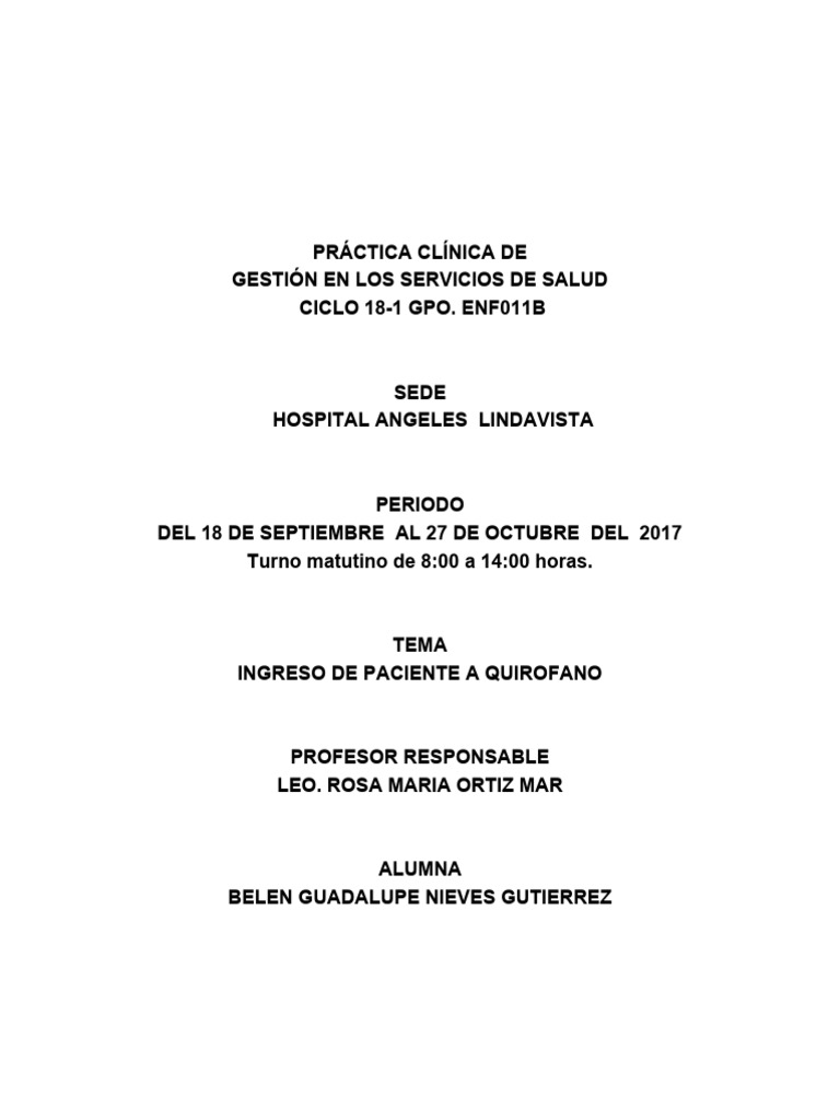 Recepcion de Paciente Belen Nieves | Descargar gratis PDF | Cirugía ...