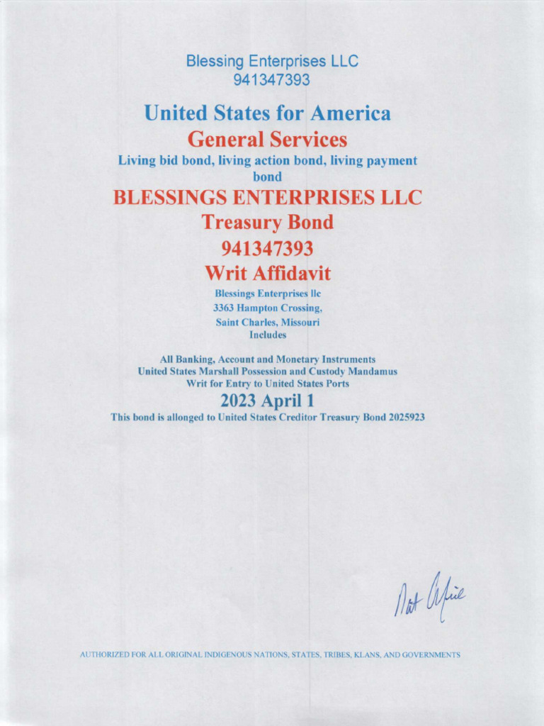 Blessings Enterprises Treasury Creditor Bond 20240123174947 2-6-2024 | PDF