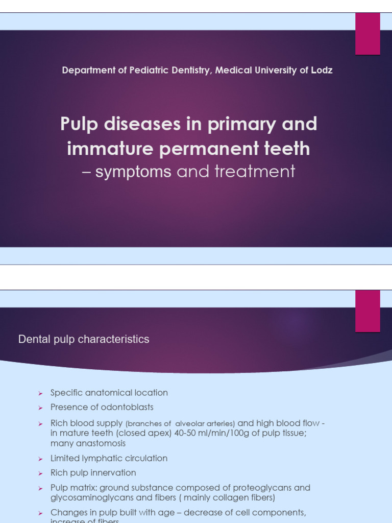 Pulp Diseases in Primary Teeth: Symptoms & Treatment | PDF | Health ...
