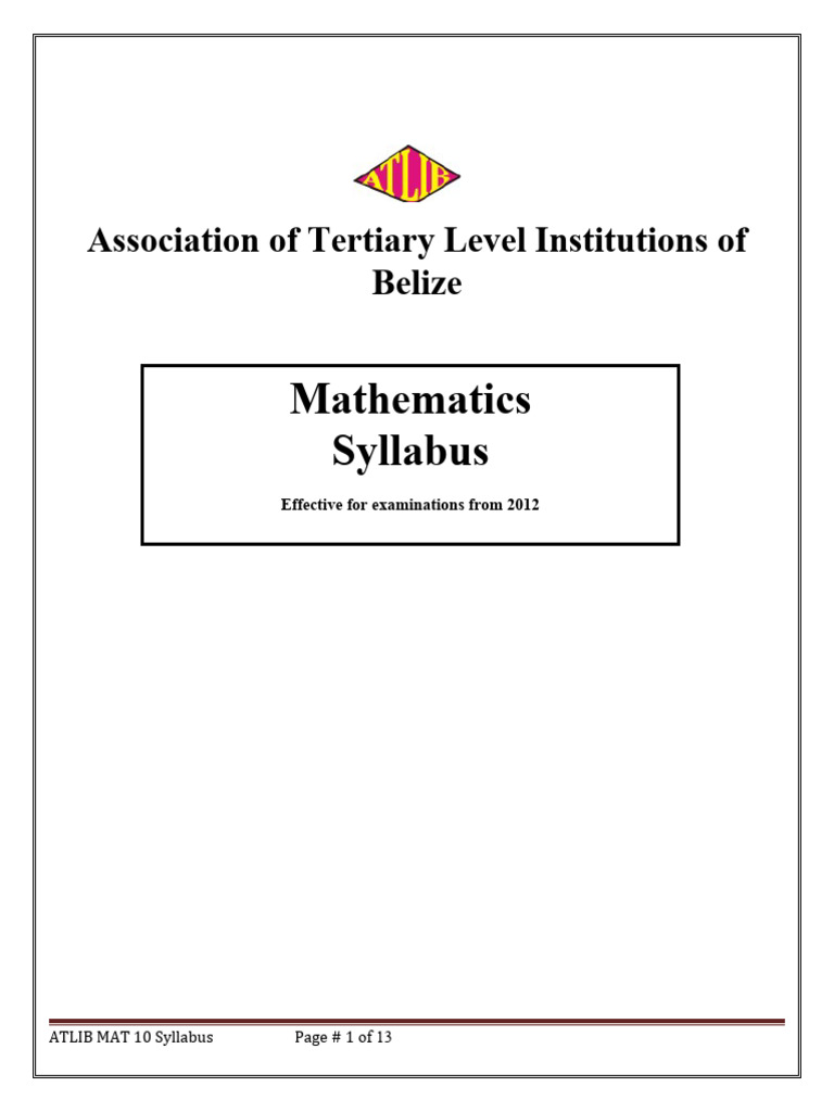 ATLIB Math Syllabus 2012 | PDF | Set (Mathematics) | Numbers