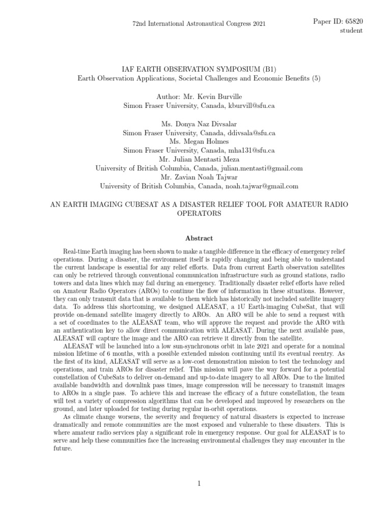 IAC-21, B1,5,5, x65820 Brief | PDF | Satellite Imagery | Satellite