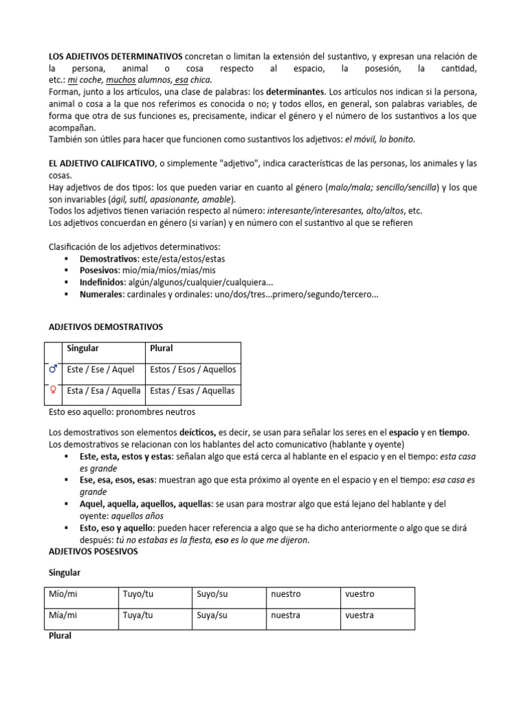 Adjetivos y su Clasificación en Español | PDF | Adjetivo | Numero Gramatical