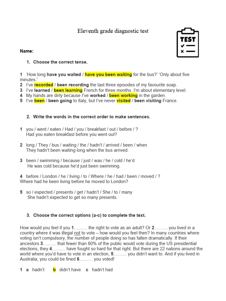 Grade 11 English Diagnostic Test | PDF | Linguistics