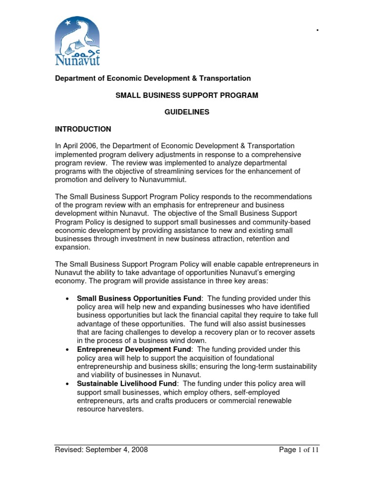 SmallBusSupportProg Guidelines | PDF | Small Business | Entrepreneurship