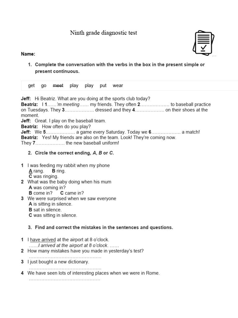 Ninth Grade Diagnostic Test | PDF