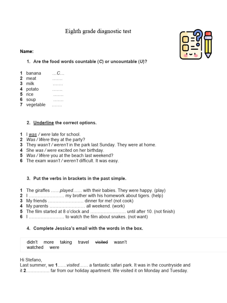 Eighth Grade Diagnostic Test | PDF