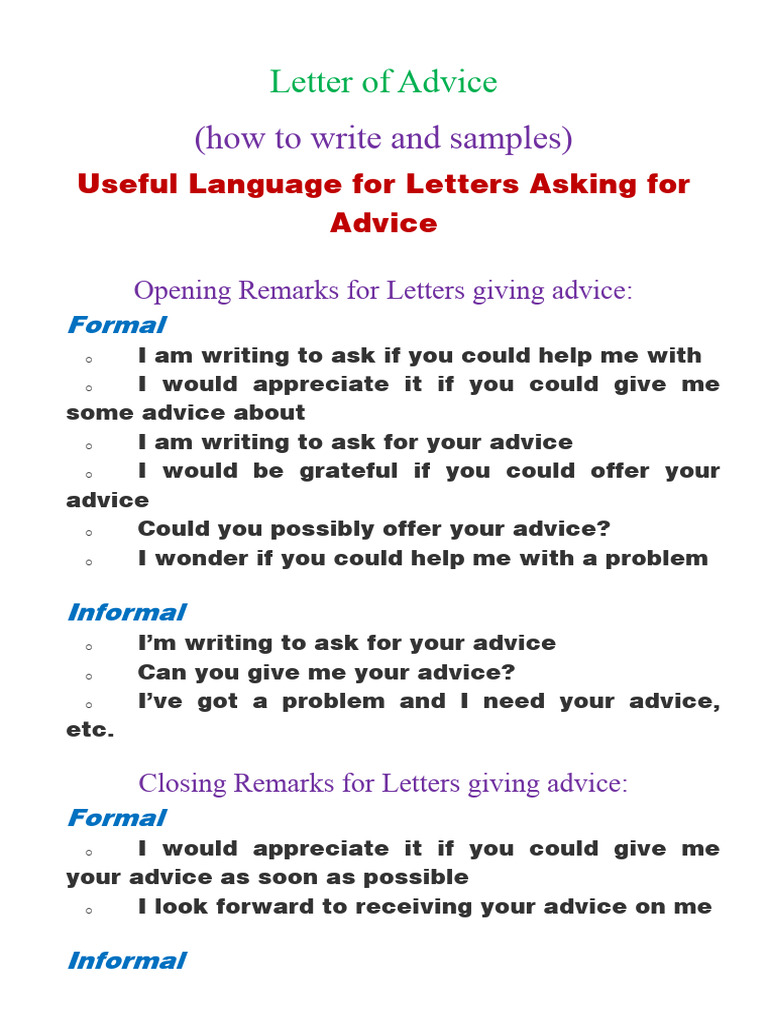 Letter of Advice | PDF