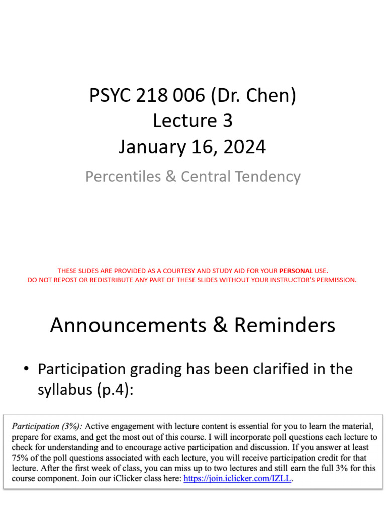 03 Percentiles and Central Tendency Jan16 | PDF | Percentile | Median