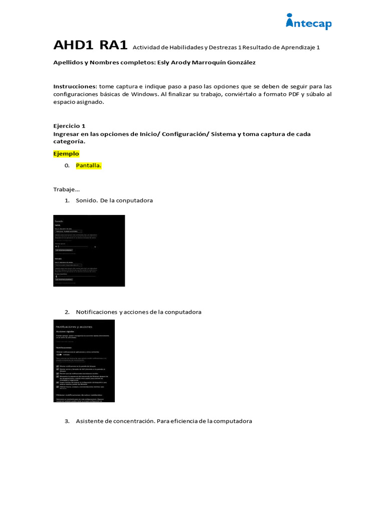 AHD1 RA1 Configuraciones Básicas de Windows | PDF | Juegos y actividades