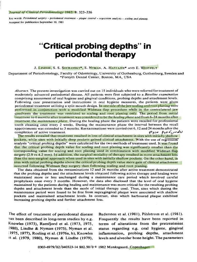 Lindhe. Critical Probing Depths. | PDF