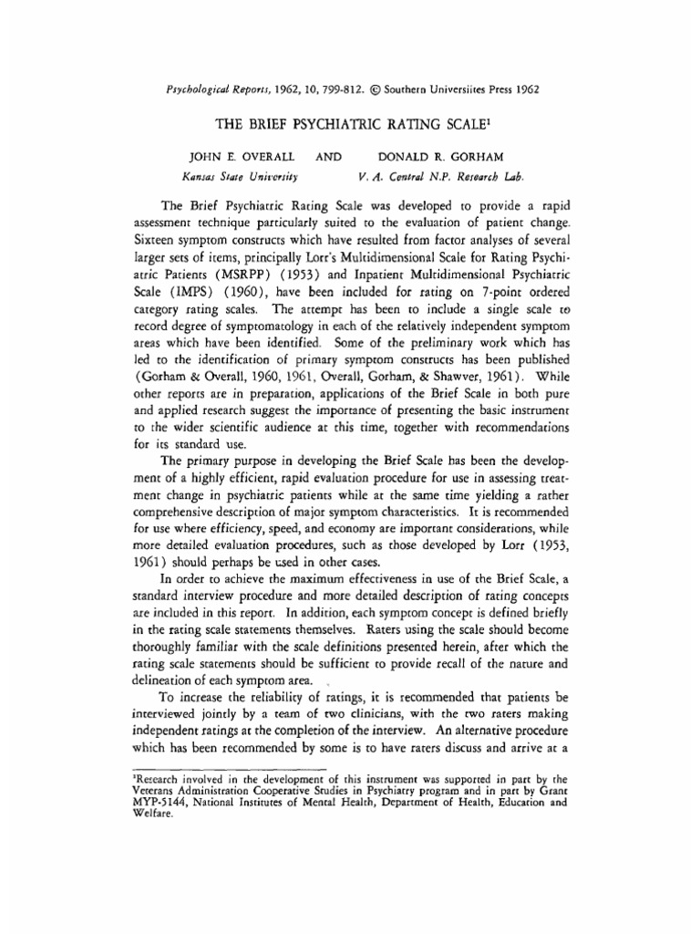 The Brief Psychiatric Rating Scale 1962 | PDF | Psychiatry | Patient