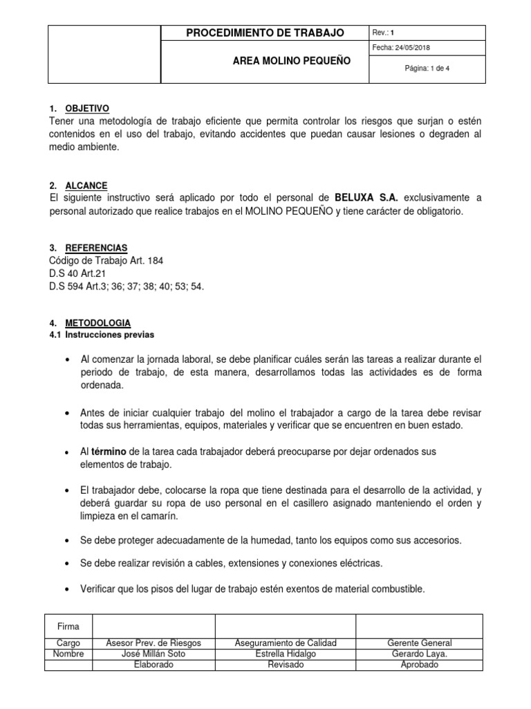 Procedimiento Seguro en Molino | PDF