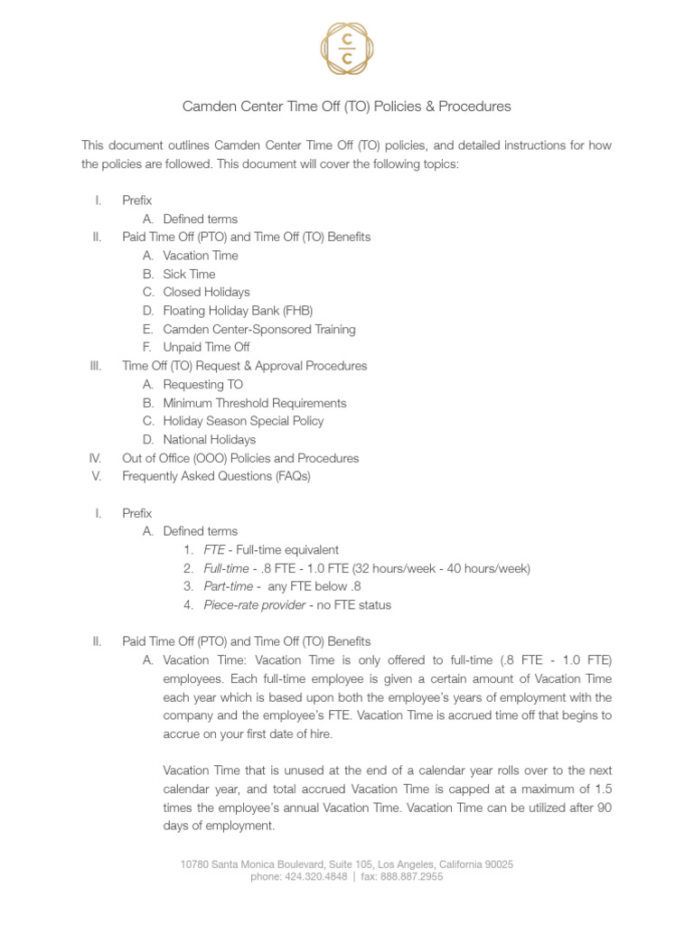 Time Off Policies & Procedures | PDF | Accrual | Business