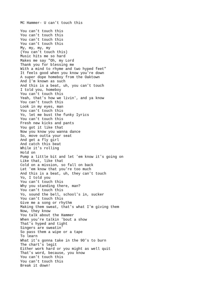 MC Hammer - U Can't Touch This | PDF | Recorded Music