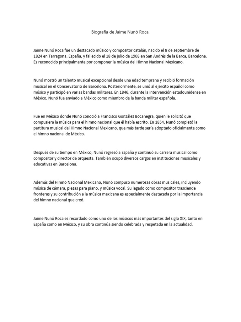Jaime Nunó: Compositor del Himno Mexicano | PDF