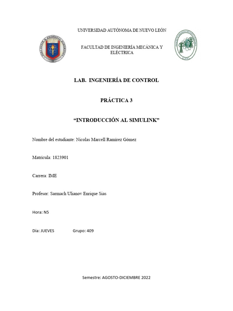 Lab Ingeniería de Control - PRACTICA-3 | PDF
