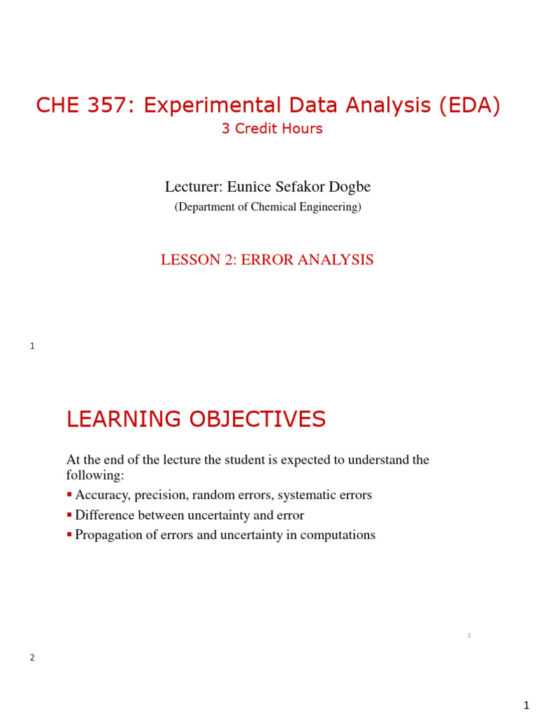 Che 357 Eda Lesson 2 Error Analysis 2024 | PDF | Significant Figures | Observational Error