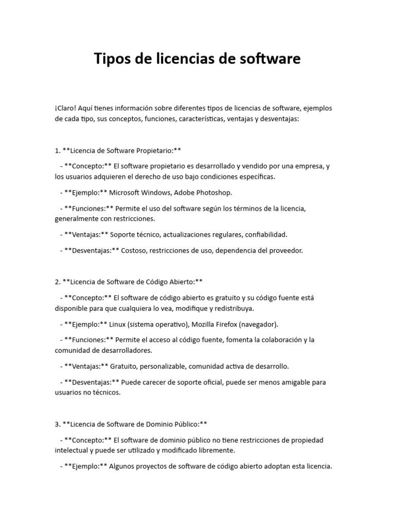 Tipos De Licencias De Software Pdf Software Software Propietario 5544
