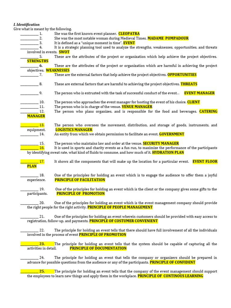 Events Management Reviewer | PDF | Swot Analysis | Business