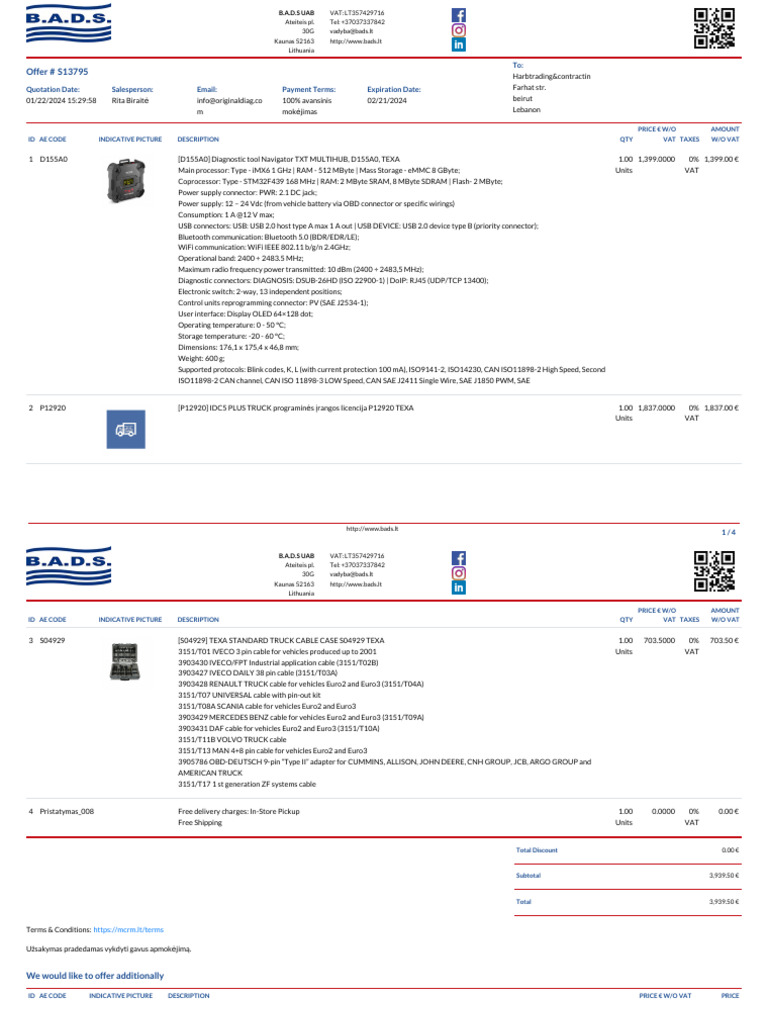 Offer # S13795: Id Ae Code Indicative Picture Description QTY Price W/O ...