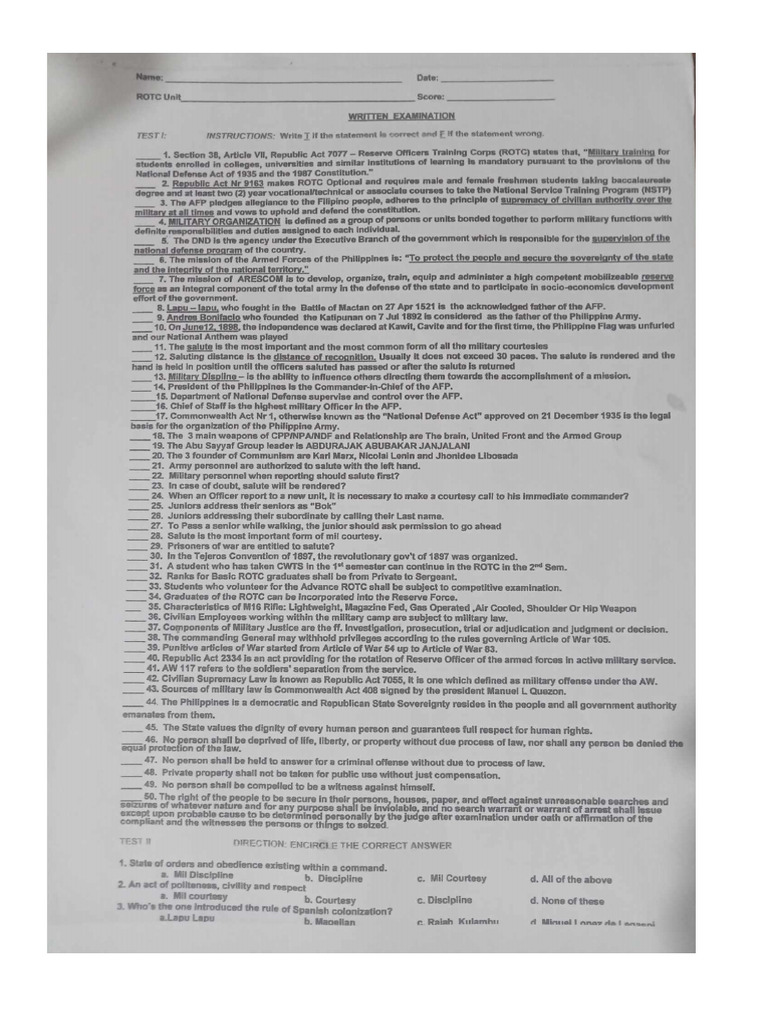 Rotc Exam | PDF