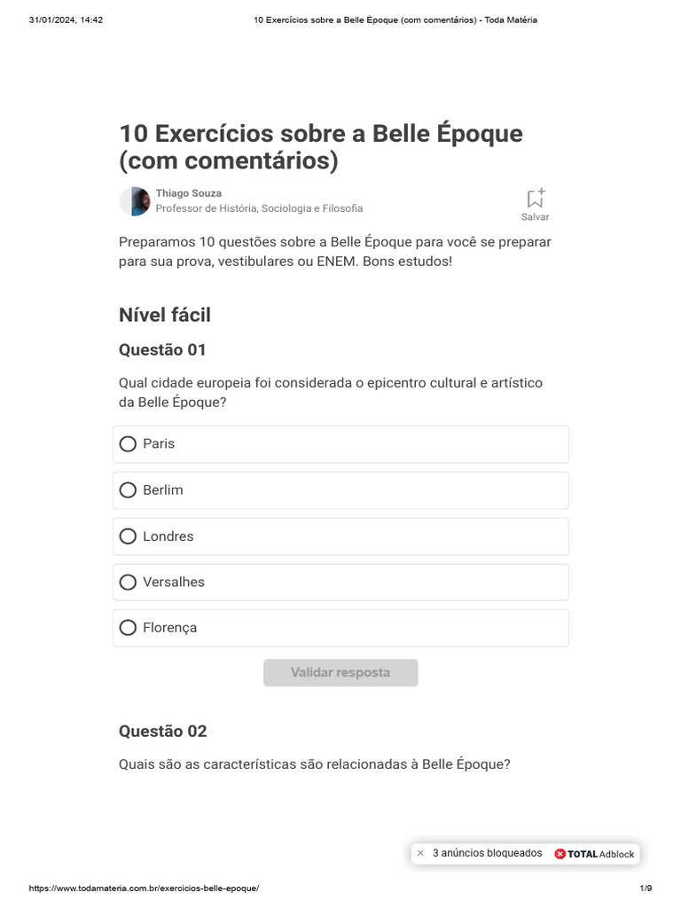 Exercícios sobre a Belle Époque | PDF | Floresta Amazônica | Economia