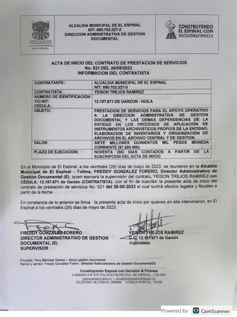 Acta de Inicio Yeison | PDF