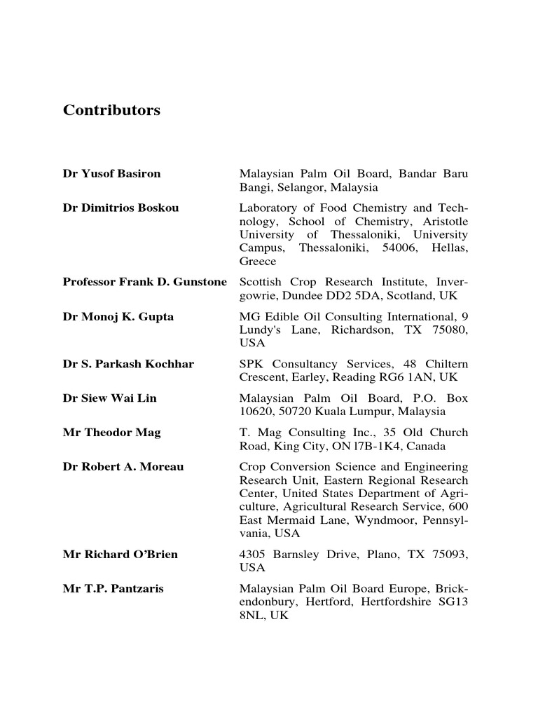 Contributors: DR Yusof Basiron | PDF | Vegetable Oil | Food And Drink